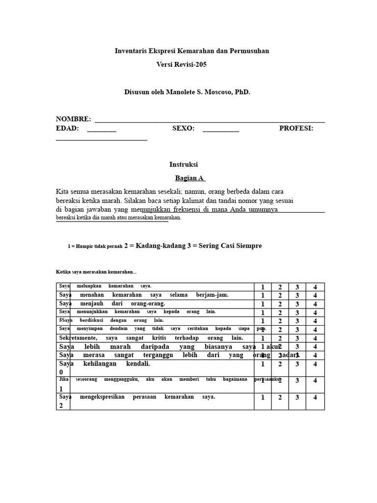 Inventaris Ekspresi Kemarahan dan Permusuhan | PDF
