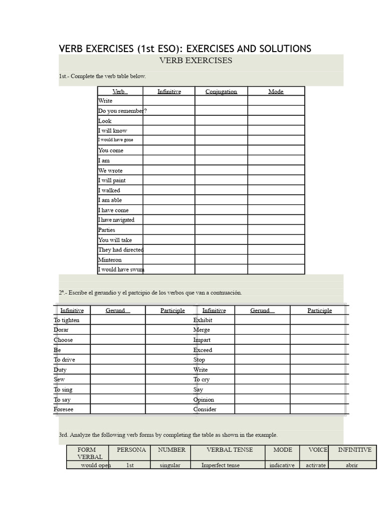 Verb Exercises | PDF | Perfect (Grammar) | Grammar