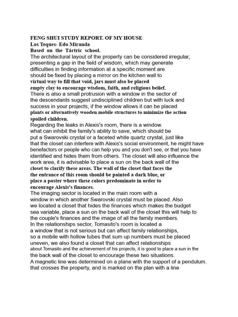 Copy of Feng Shui Study Report | PDF | Bed | Water