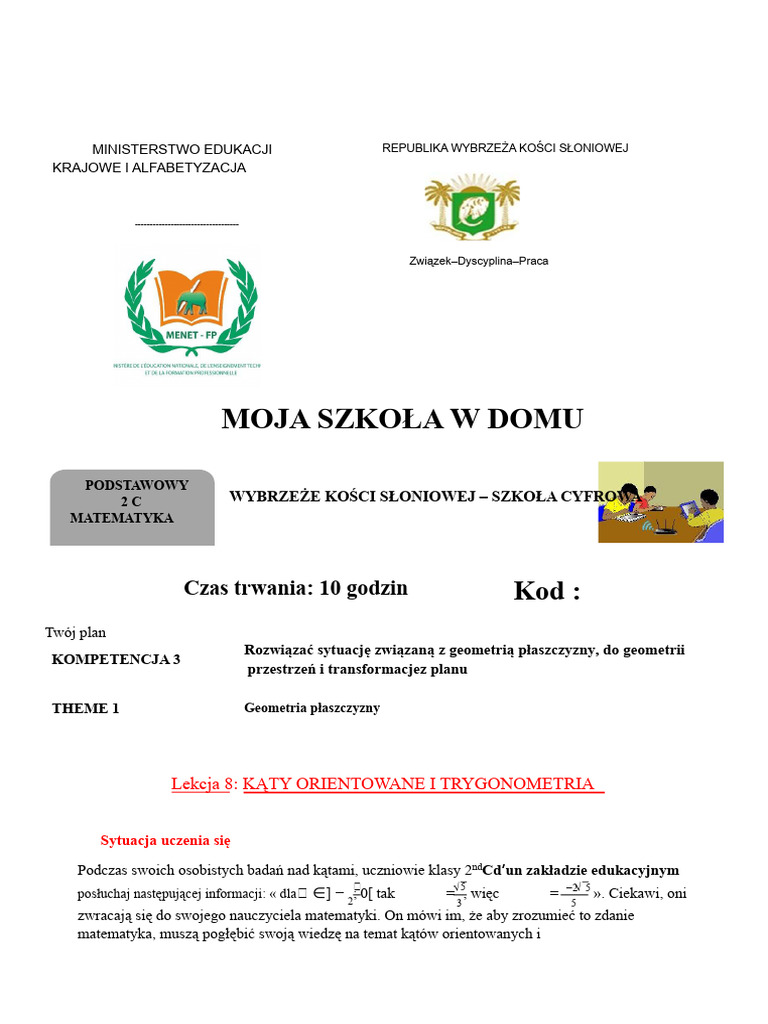 Matematyka 2C_L8_Kąt skierowany i trygonometria | PDF