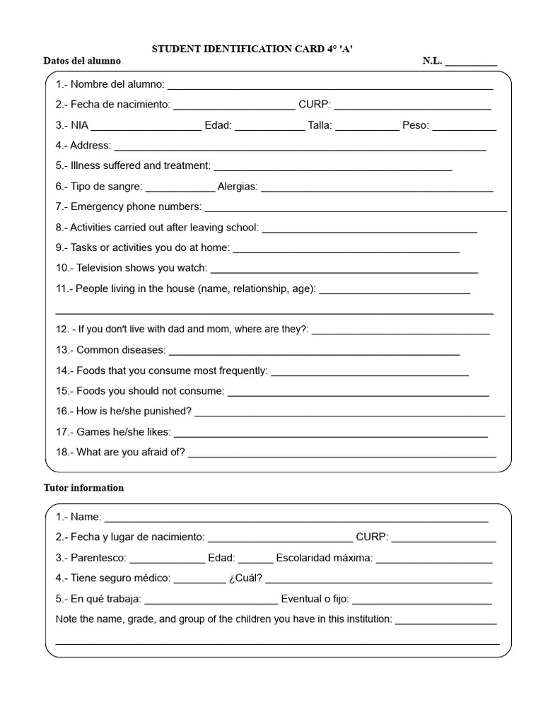 STUDENT IDENTIFICATION CARD 4 To 13-14 | PDF