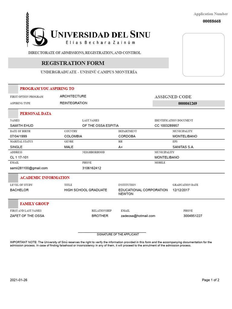 Registration form | PDF | Identity Document