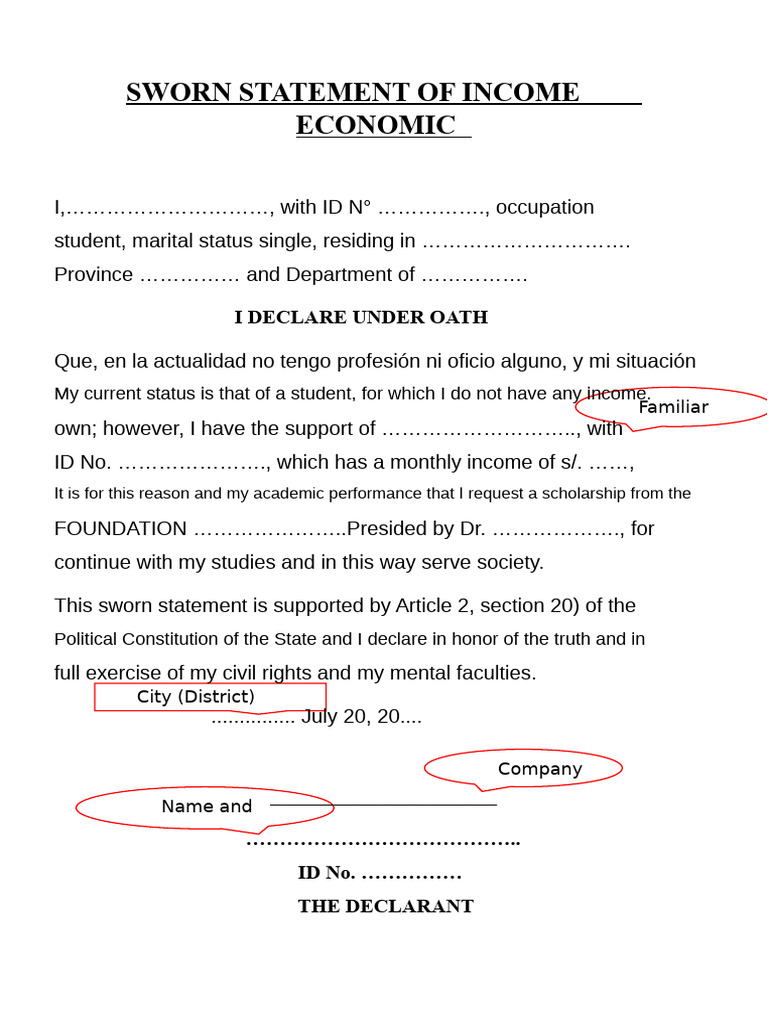 Sworn Statement of Income for Scholarship | PDF
