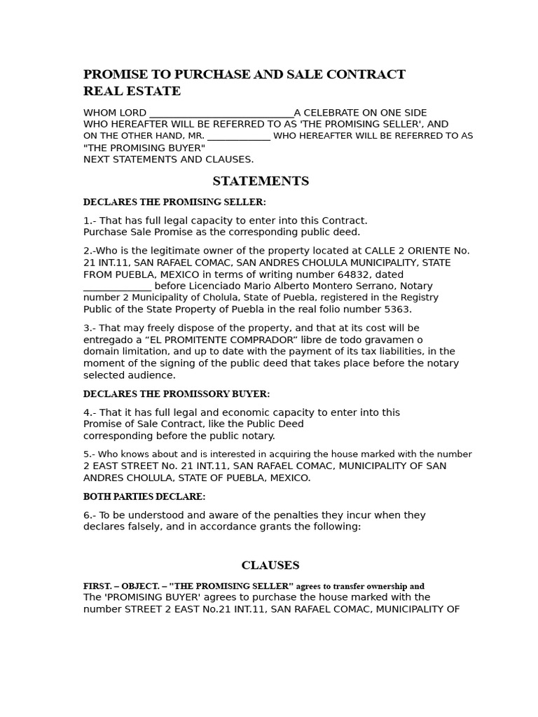 Real Estate Purchase Agreement Promise Contract | PDF | Deed | Private Law