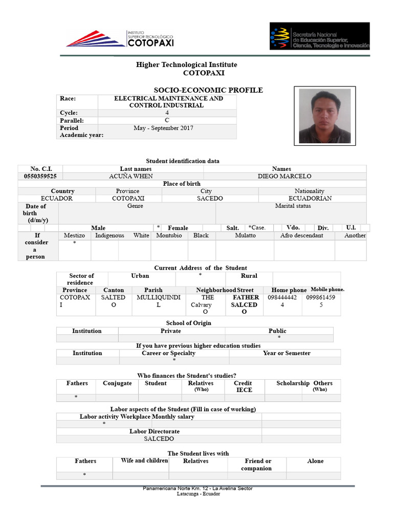 3. Student Socioeconomic Profile Format | PDF