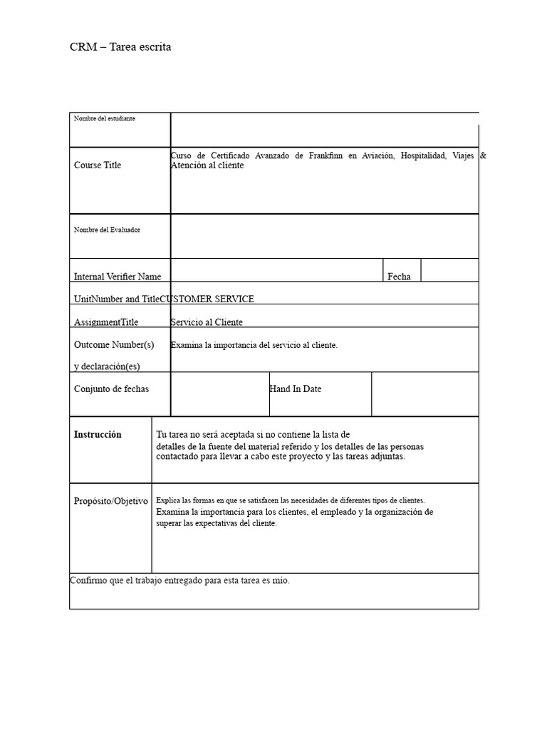 asignación de crm frankfinn | PDF | Cliente | Comercio