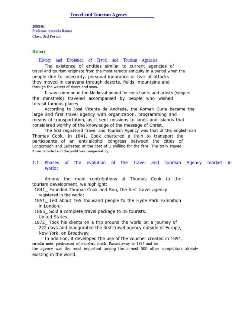 History of Travel and Tourism Agencies | PDF | Tourism | Travel Agency