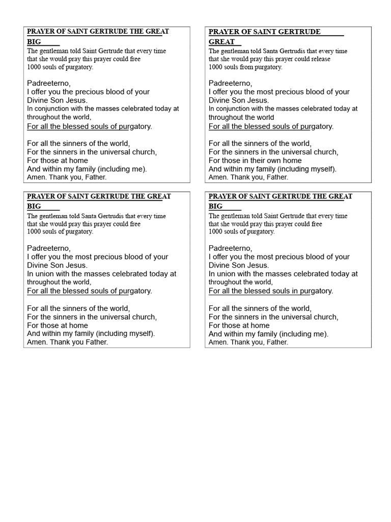 Prayer of Saint Gertrude the Great | PDF | Purgatory | Mass (Liturgy)