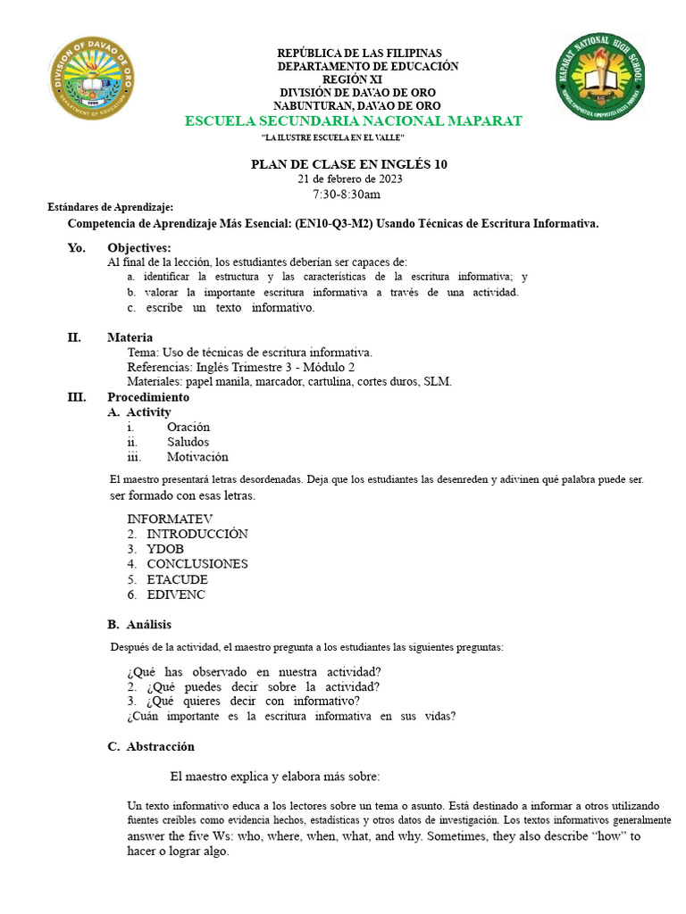 Q3-M2A - ESCRITURA INFORMATIVA | PDF | Ensayos | Escritores