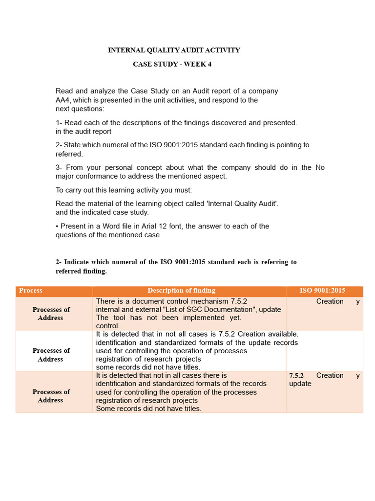ISO 9001:2015 Internal Audit Case Study | PDF | Regulatory Compliance ...