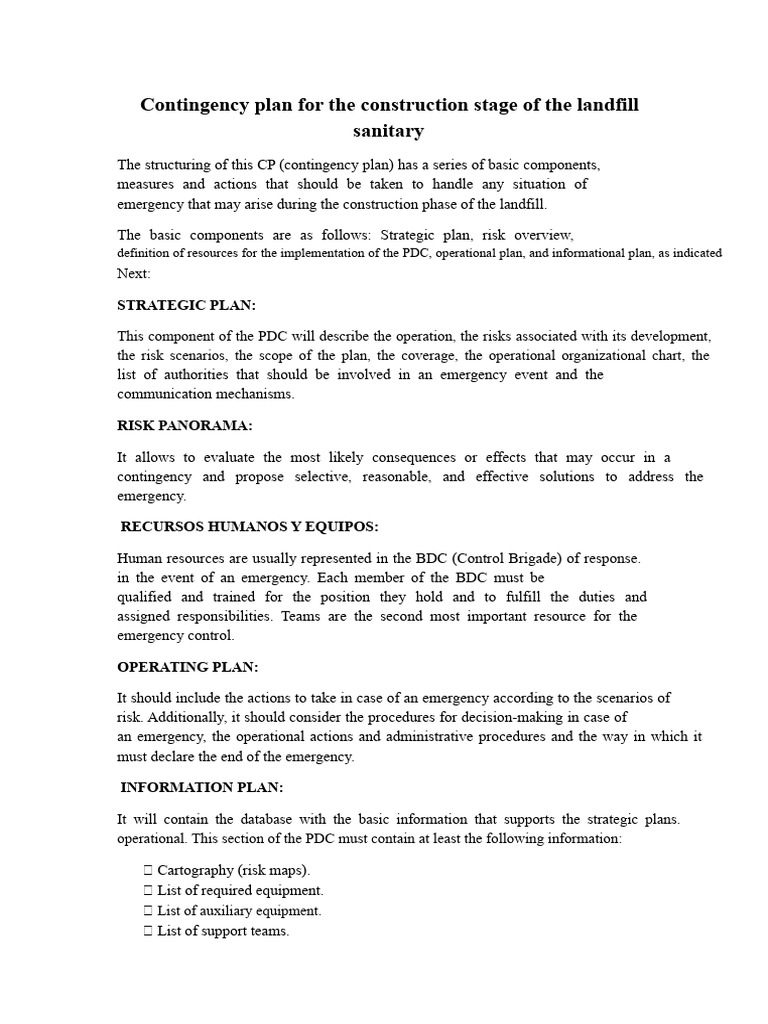 Contingency Plan in Sanitary Landfills | PDF | Emergency | Risk