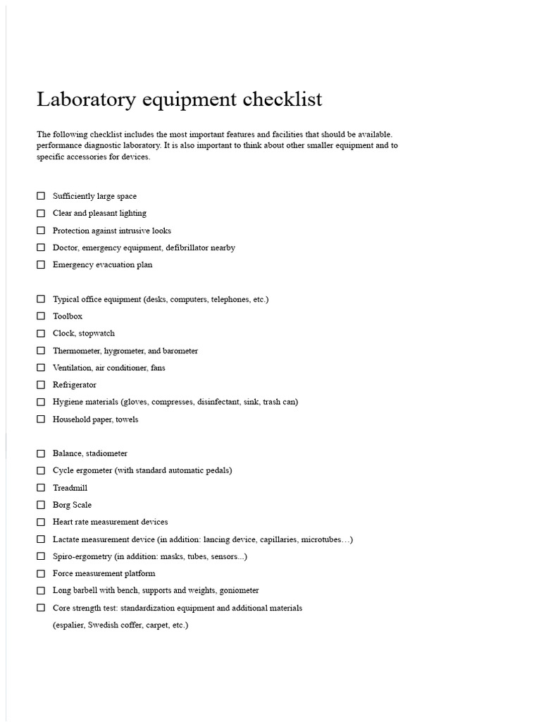 Essential Laboratory Equipment Checklist | PDF