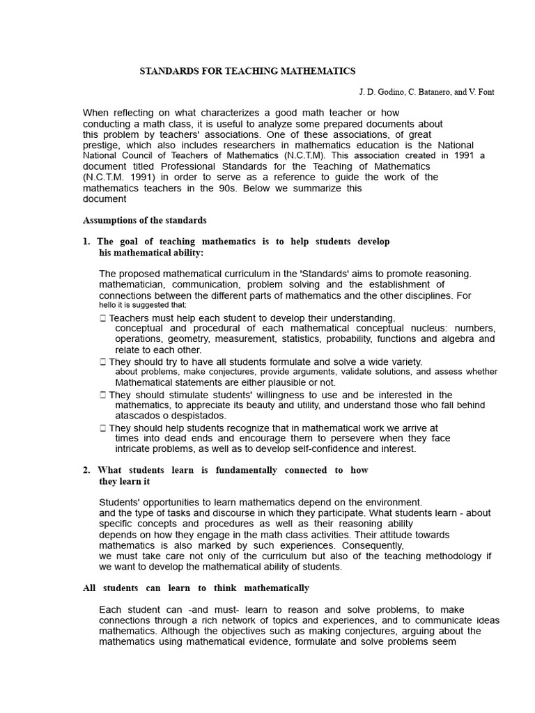 Standards for Effective Math Teaching | PDF | Mathematics | National ...