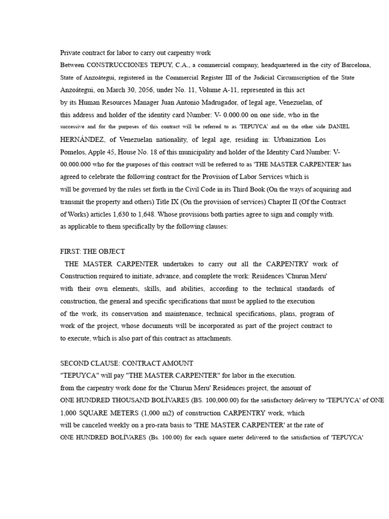 Carpentry - Labor Contract For | PDF | Employment | Carpentry