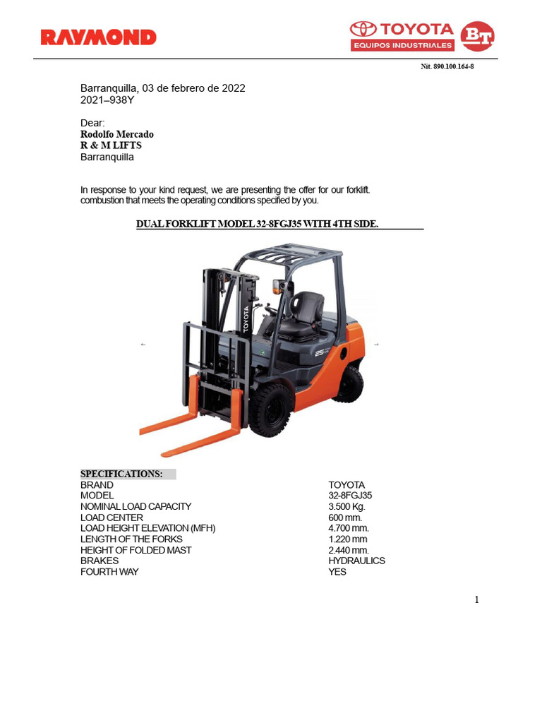 Toyota Dual Forklift Offer Details | PDF | Forklift | Manual Transmission