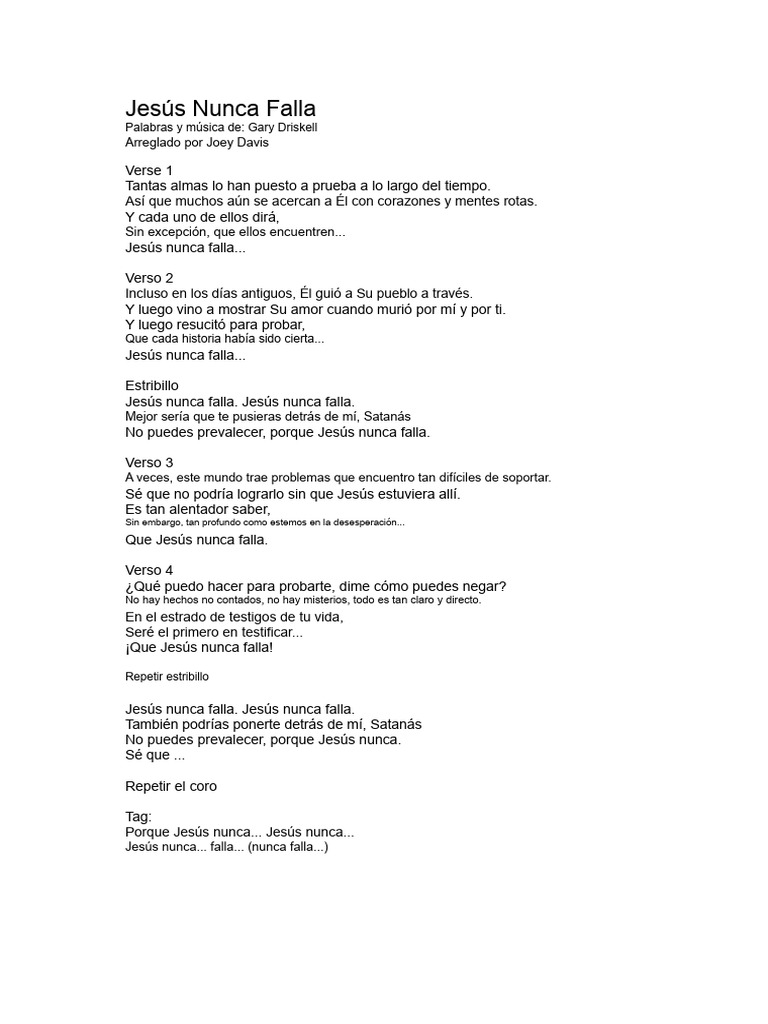 Jesús Nunca Falla: Letra y Mensaje | PDF