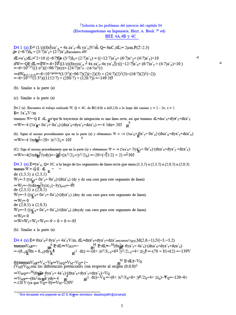 Capítulo 04 Solución de Ejercicios Por Hayt 7a 8a PDF | PDF | Electromagnetismo | Física teórica