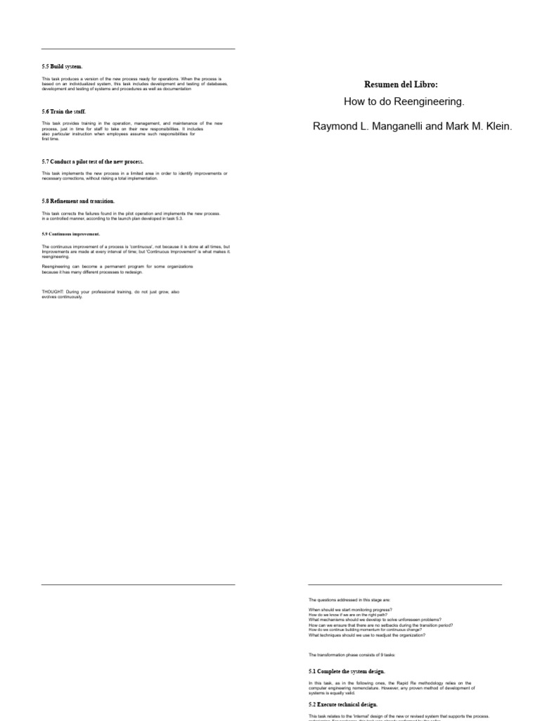 Book How To Do Reengineering - Raymond L. Manganelli and Mark M. Klein ...