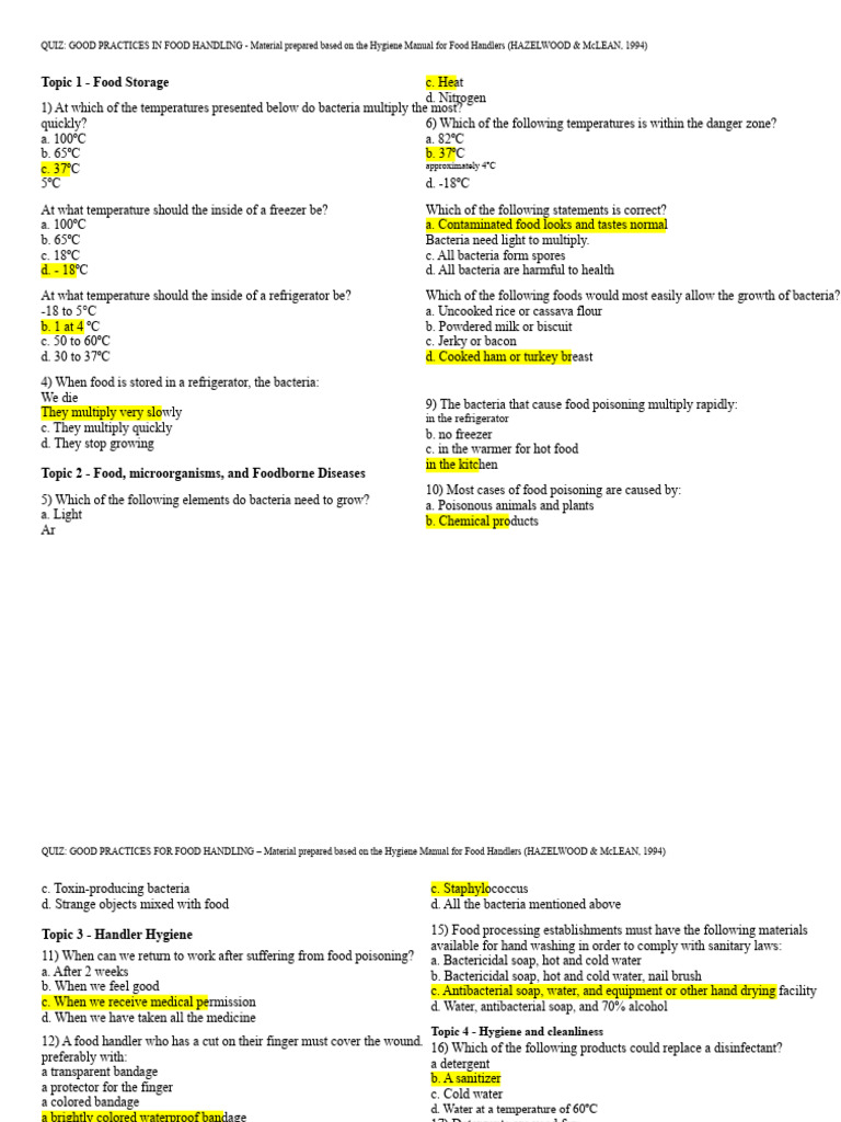 Quiz Okay - Good Practices | PDF | Foodborne Illness | Hygiene