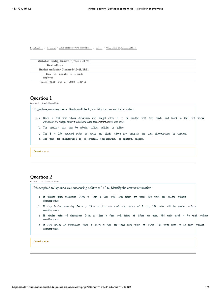 Virtual Activity (Self-Assessment No. 1) - Masonry | PDF | Masonry ...
