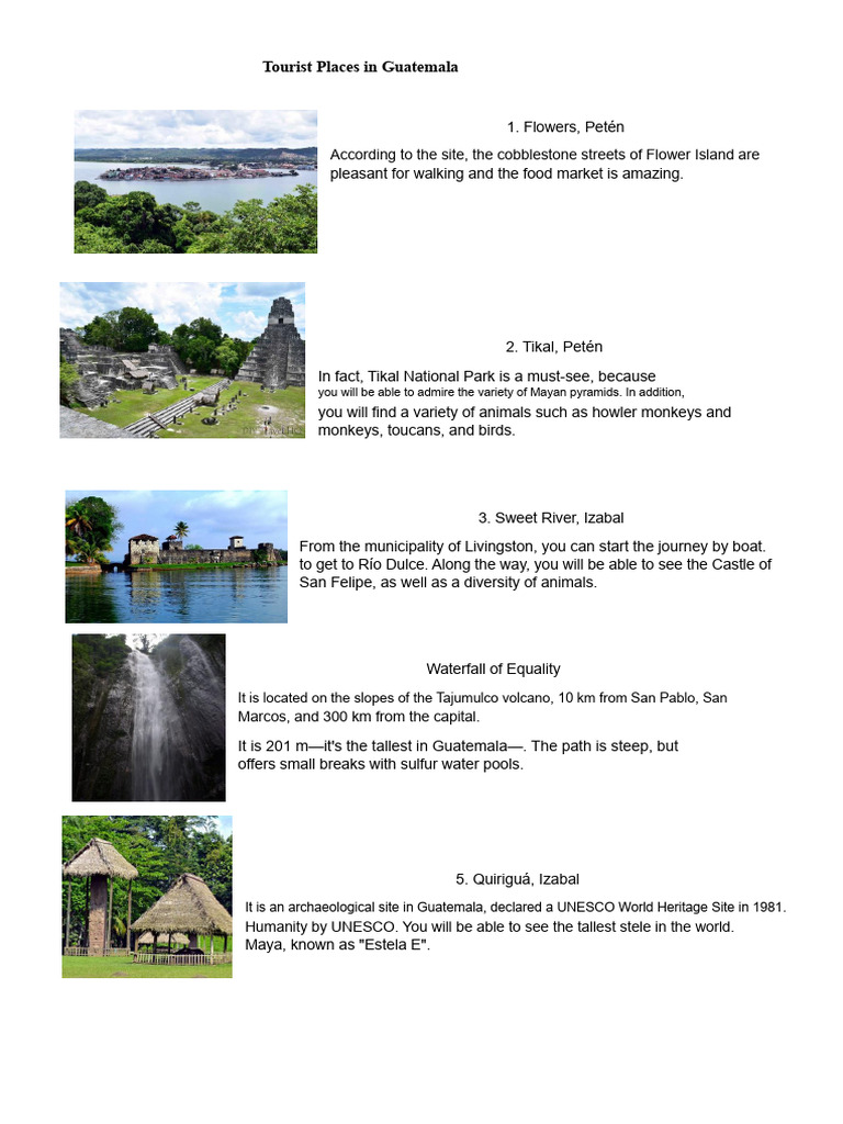 Tourist Places in Guatemala | PDF | Petén Department | Guatemala