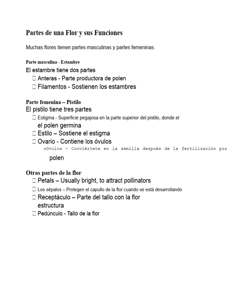 Partes de una flor y sus funciones | PDF | Flores | Semilla