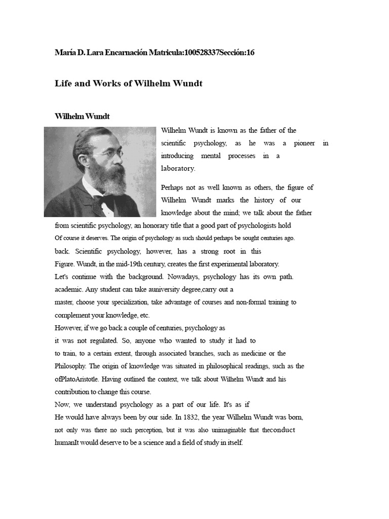 Life and Works of Wilhelm Wundt | PDF | Psychology | Mind