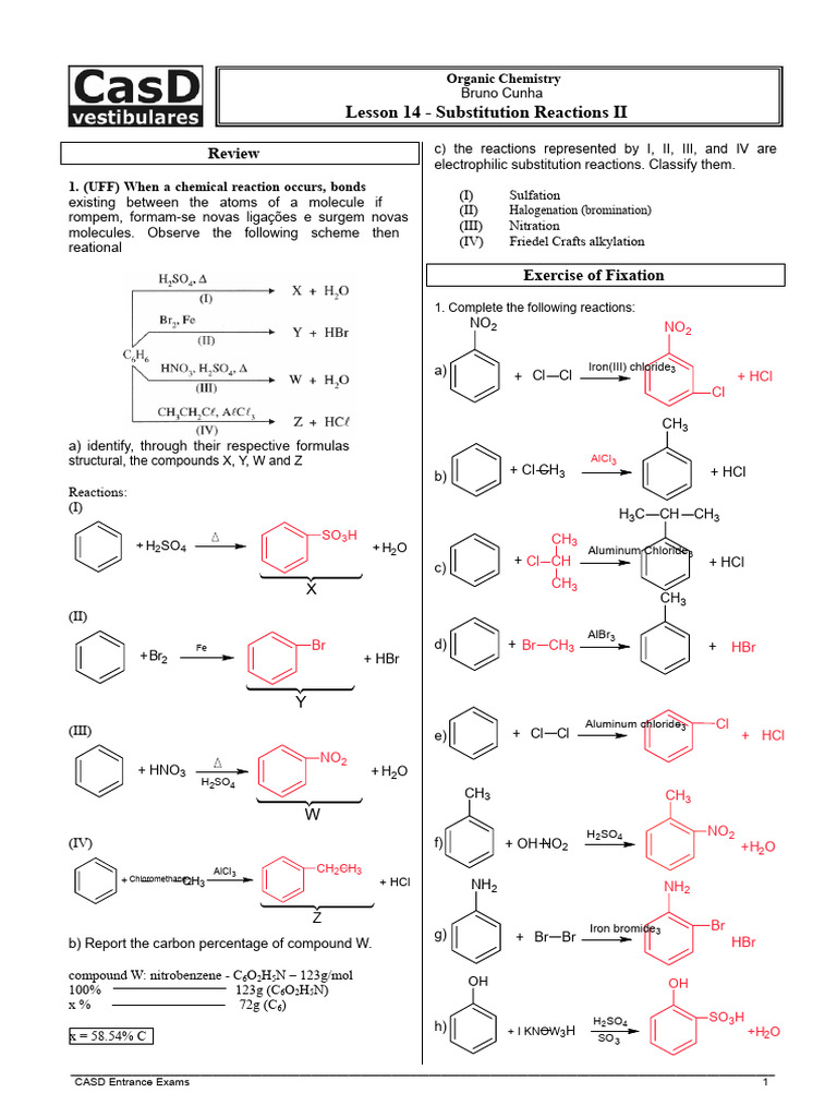 Organic Chemistry - CASD - Class 14 Substitution Reactions II Answers ...