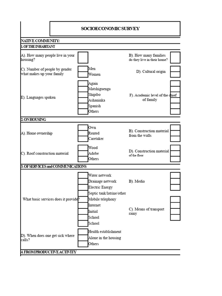Socioeconomic Survey Model | PDF