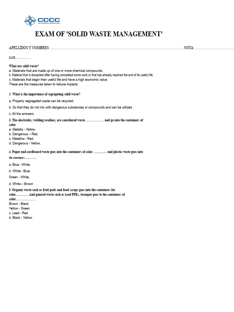 Solid Waste Management Exam | PDF