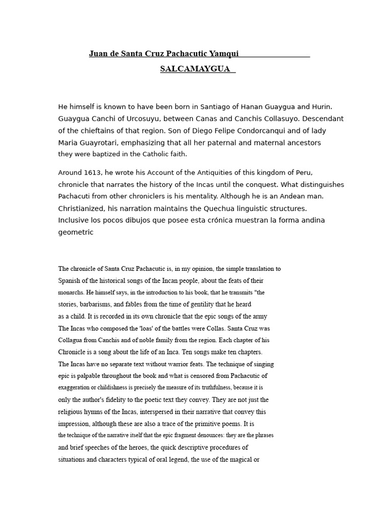 Santa Cruz Pachacutic's Inca Chronicle | PDF | Inca Empire