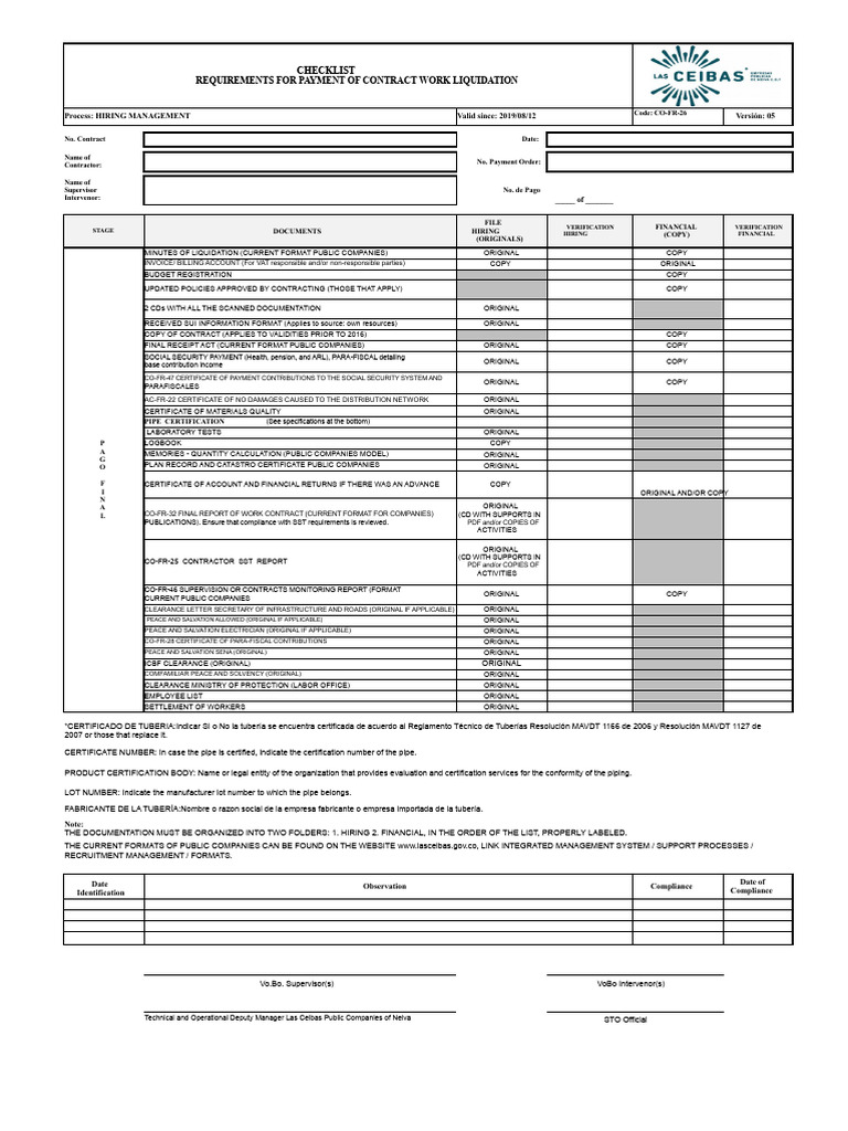 Contract Work Payment Liquidation Checklist | PDF | Invoice | Business
