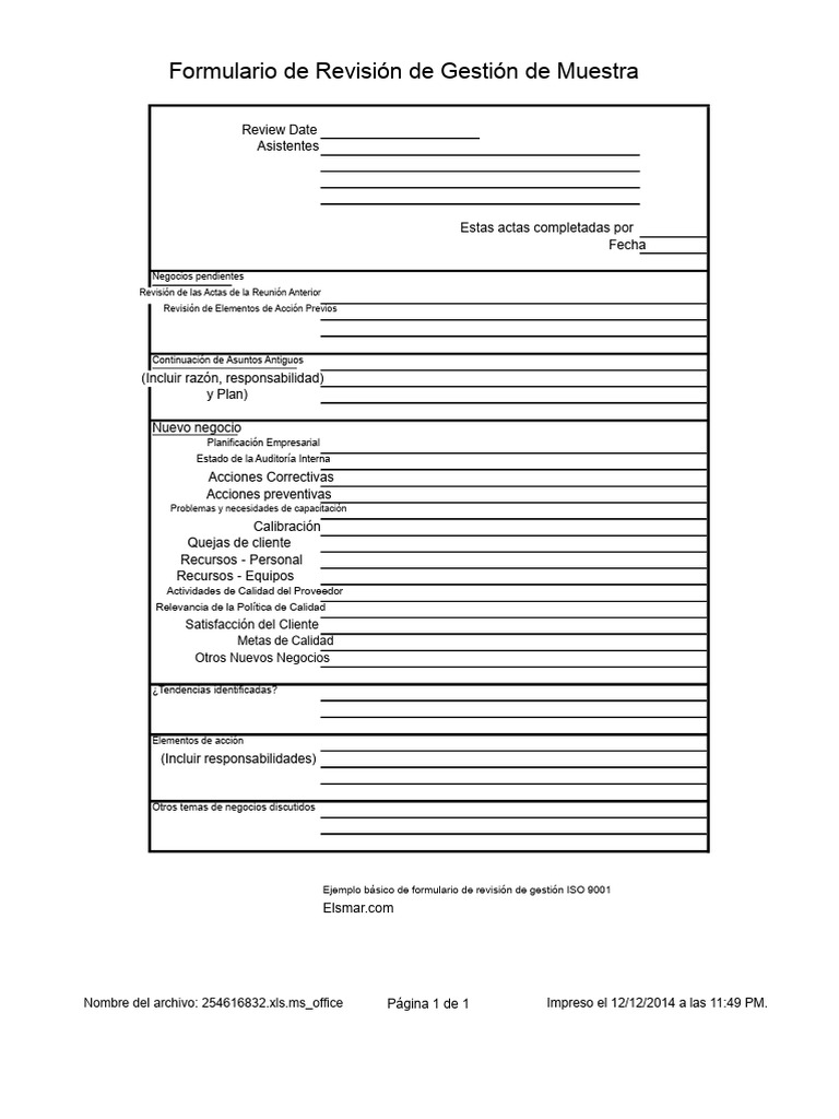Ejemplo Simple de Formulario de Revisión de Gestión | PDF