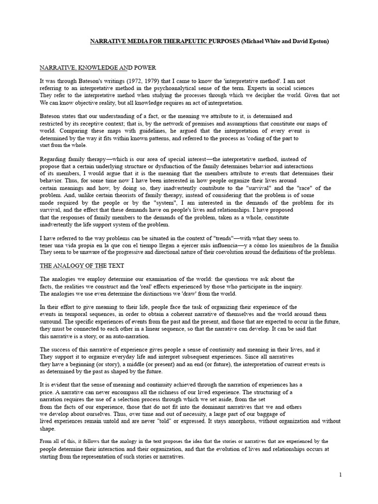 Narrative Media For Therapeutic Purposes (Summary) | PDF ...