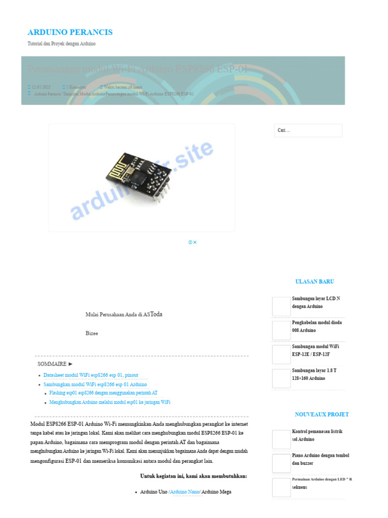 [PANDUAN] ESP8266 Arduino, modul WiFi ESP8266 esp01 + kode, kabel | PDF