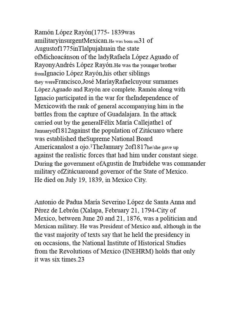 Ramon Lopez Rayon and Antonio Lopez de Santa Anna | PDF | Mexico ...