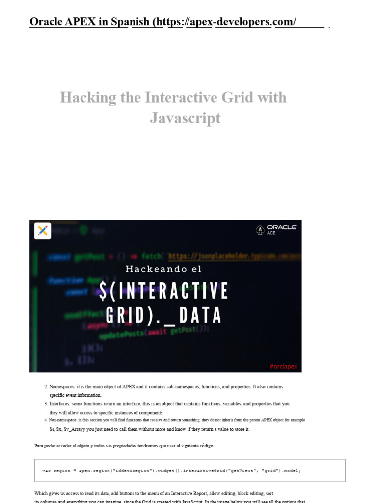 Hacking The Interactive Grid With Javascript - Oracle APEX in Spanish | PDF