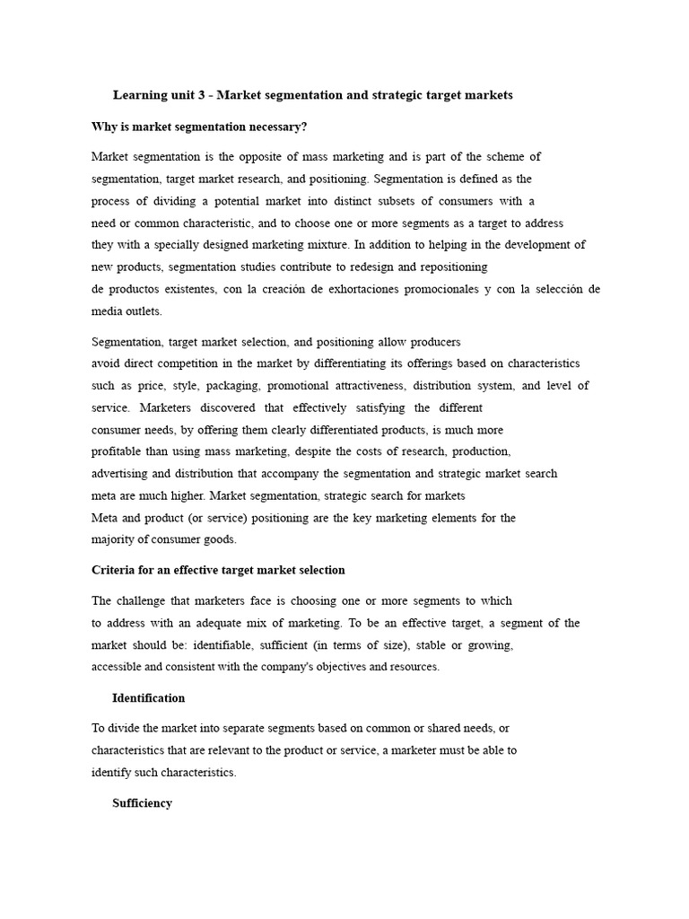 Learning Unit 3 - Market Segmentation and Strategic Target Markets ...