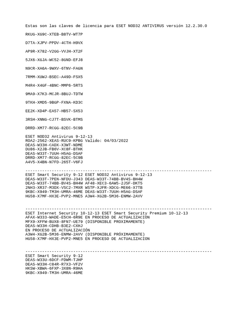Claves de licencia ESET NOD32 y Seguridad | PDF | Software antivirus ...
