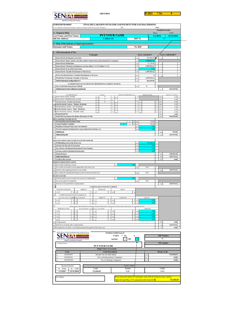 Income Tax Declaration Form F-2015 | PDF | Taxes | Tax Refund