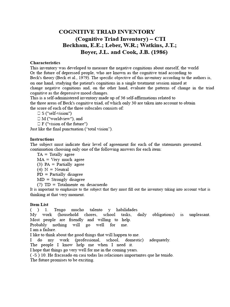 Cognitive Triad Inventory for Depression | PDF | Mental Health | Cognition