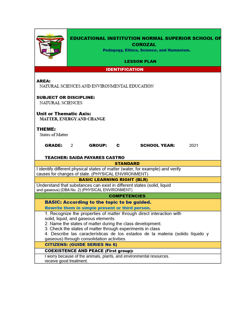 Lesson Plan States of Matter | PDF | Gases | Liquids