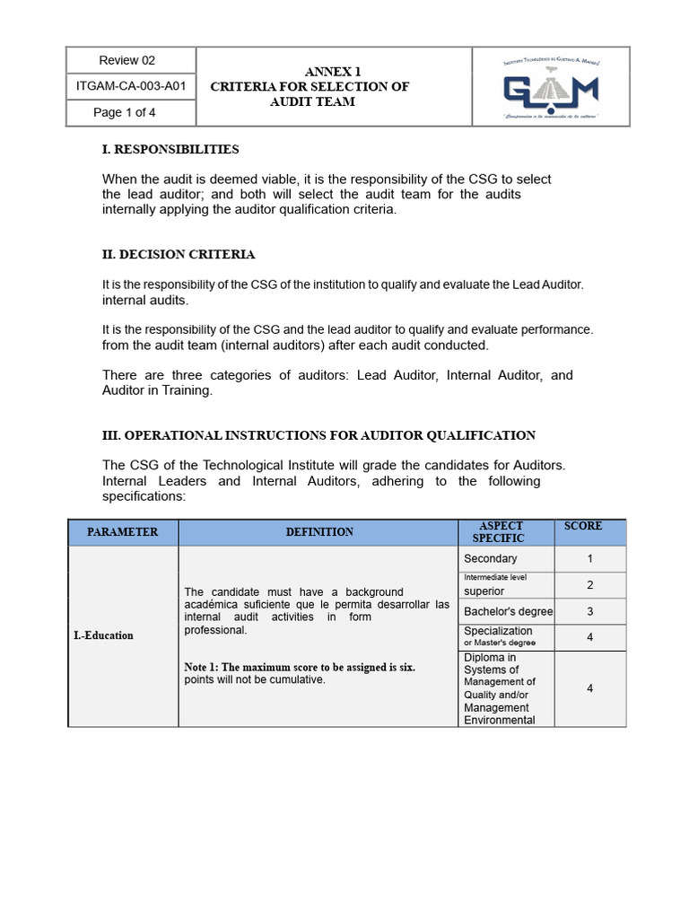 Audit Team Selection Criteria Guide | PDF | Audit | Internal Audit
