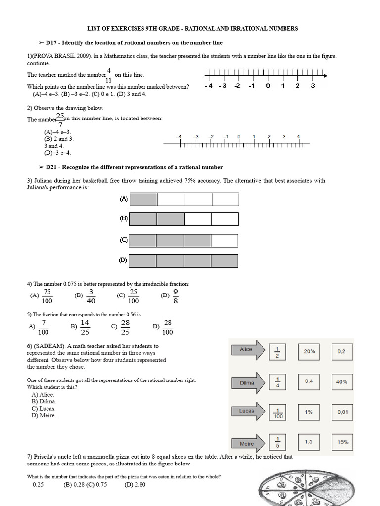 Exercises 9TH Grade - Rational and Irrational Numbers PDF | PDF ...