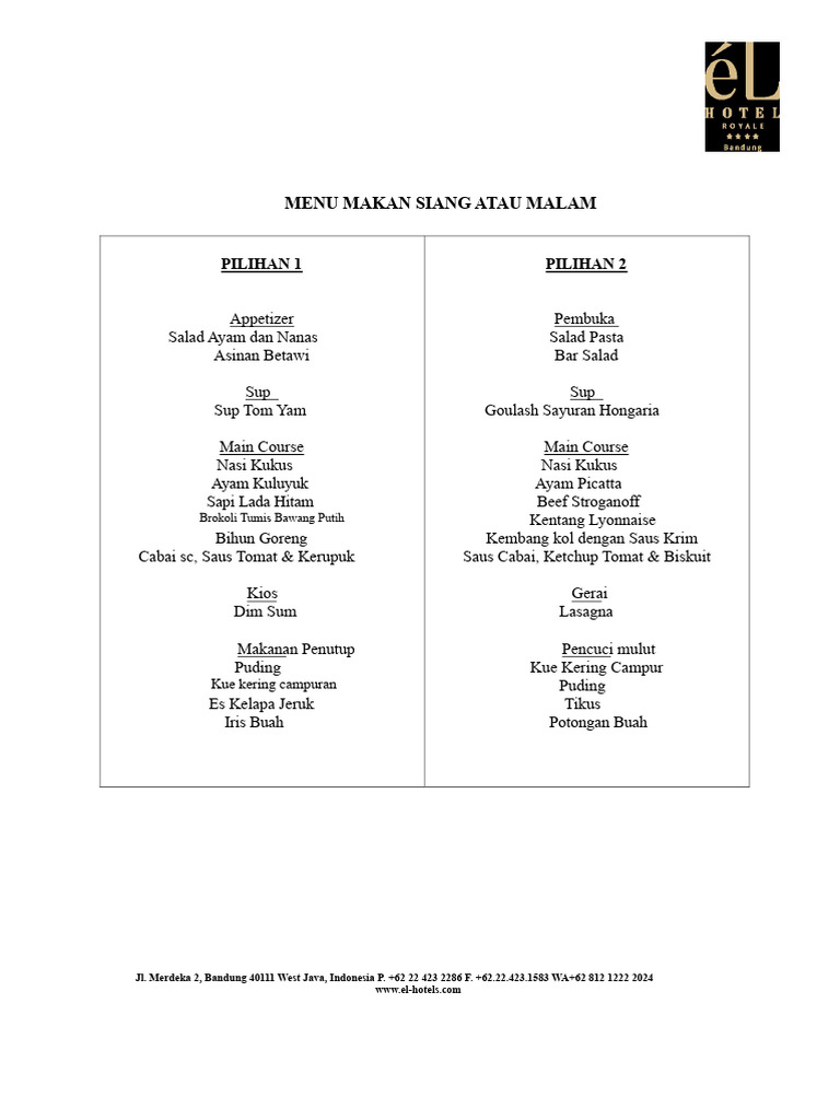 Menu Makan Siang atau Makan Malam -(1) | PDF