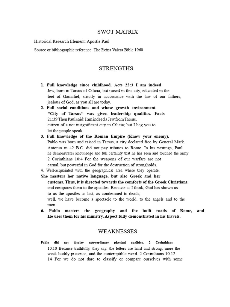 SWOT MATRIX APOSTLE PAUL | PDF | Paul The Apostle | Jesus