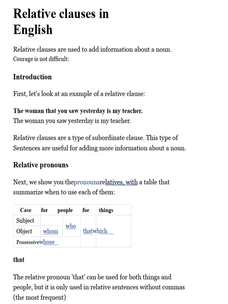 Relative clauses in English.pdf | PDF | Linguistic Typology | Syntactic Relationships