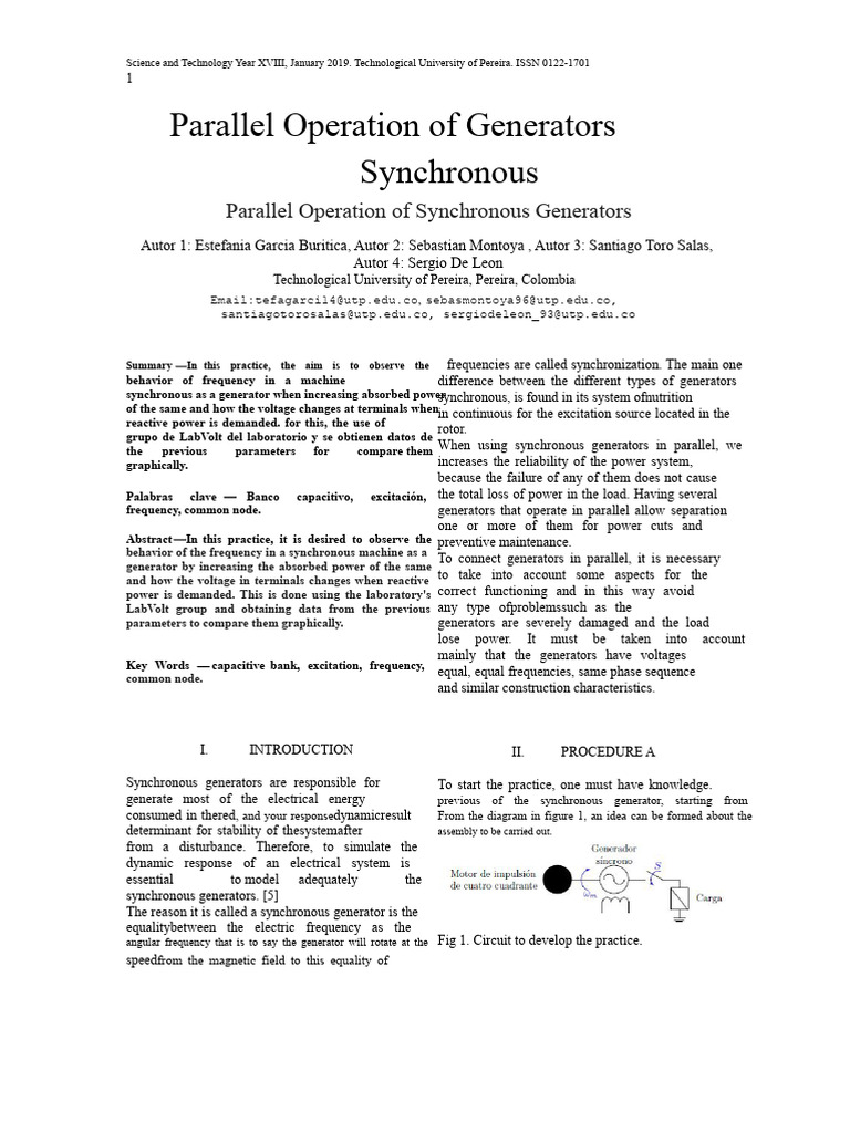 Parallel Operation of Synchronous Generators | PDF | Electric Generator ...
