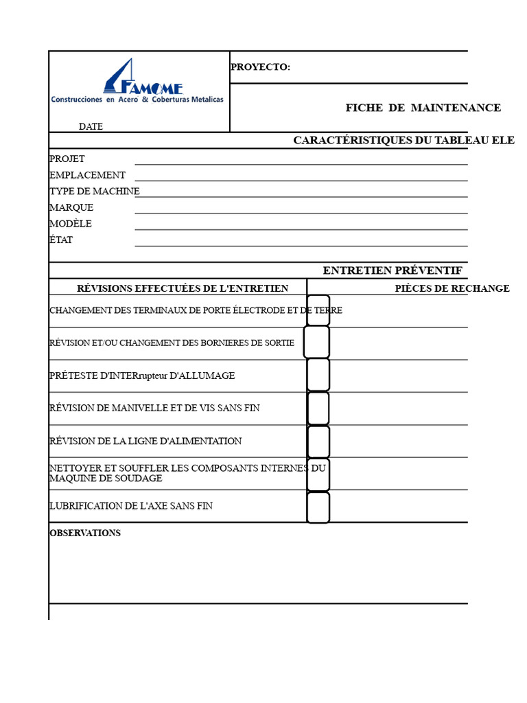 Fiche de Maintenance Électrique Machine | PDF