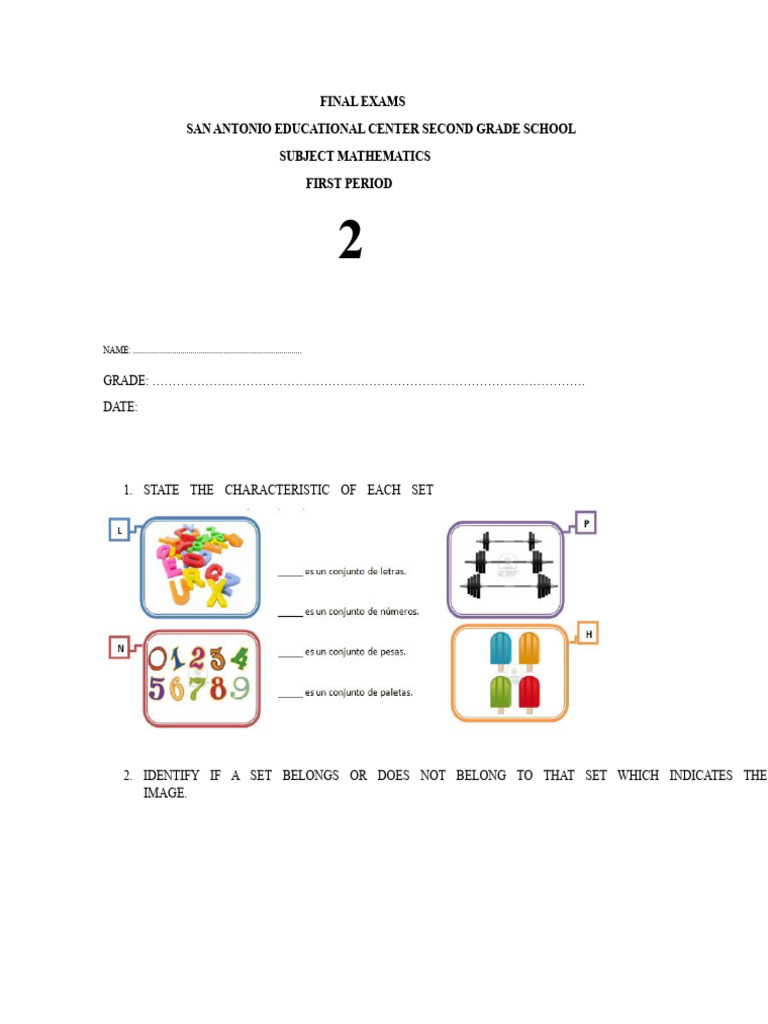 Mathematics Assessment Grade 2 First Period | PDF